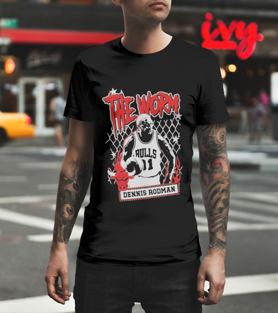 The Worm Dennis Rodman Bulls 91 Mitchell Ness NBA Street Player Chicago T-Shirt