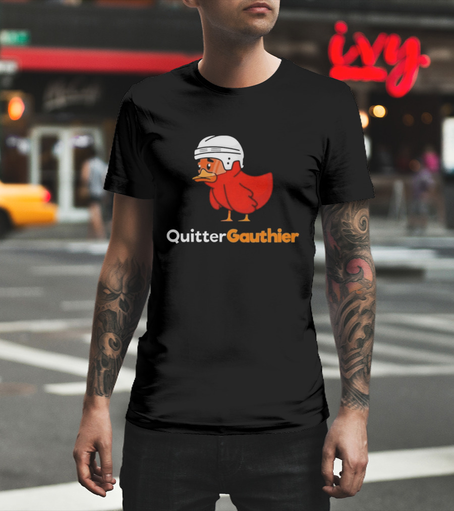 Philadelphia Flyers Quitter Gauthier 2026 NHL Hockey Controversial Helmeted Duck T-Shirt