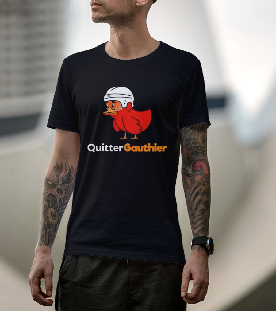 Philadelphia Flyers Quitter Gauthier 2026 NHL Hockey Controversial Helmeted Duck T-Shirt