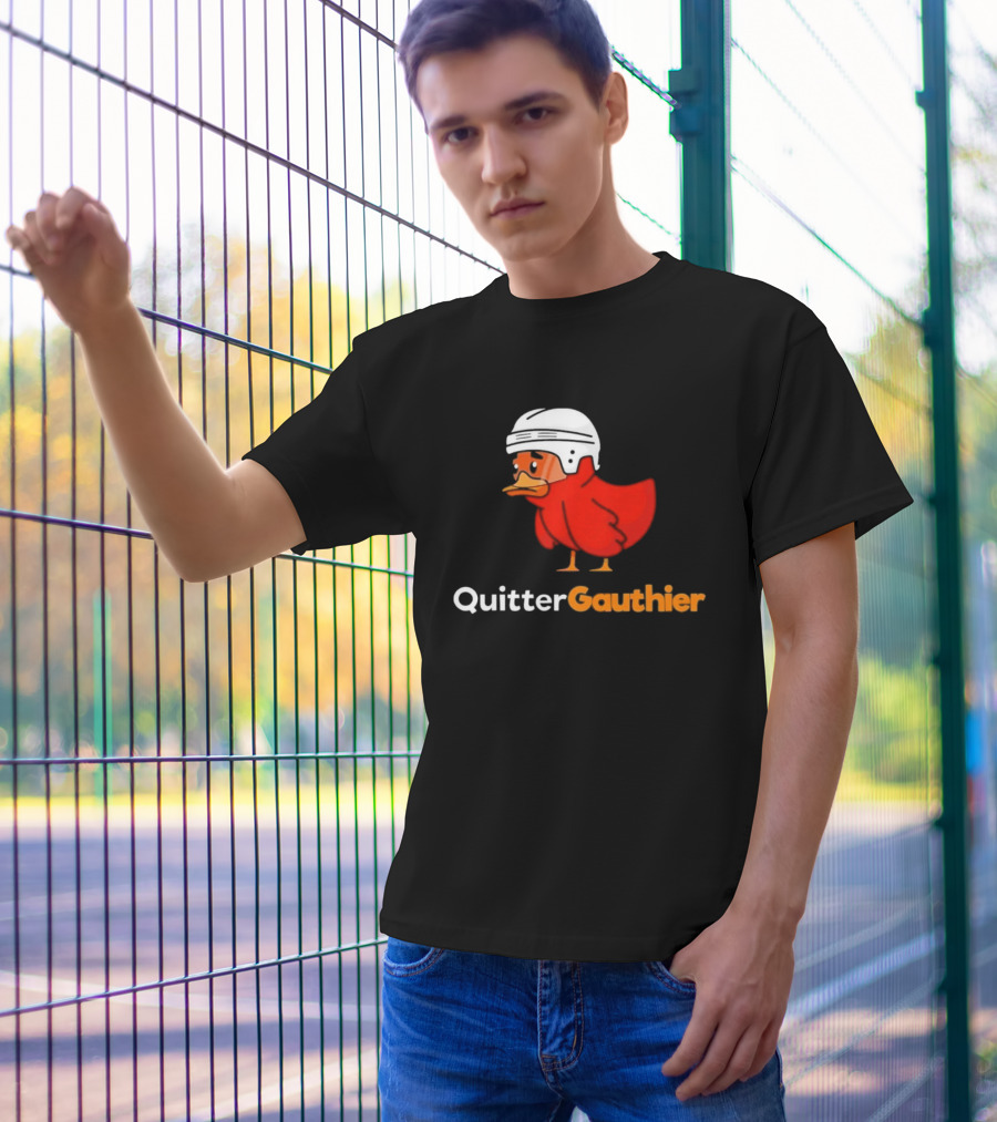 Philadelphia Flyers Quitter Gauthier 2026 NHL Hockey Controversial Helmeted Duck T-Shirt