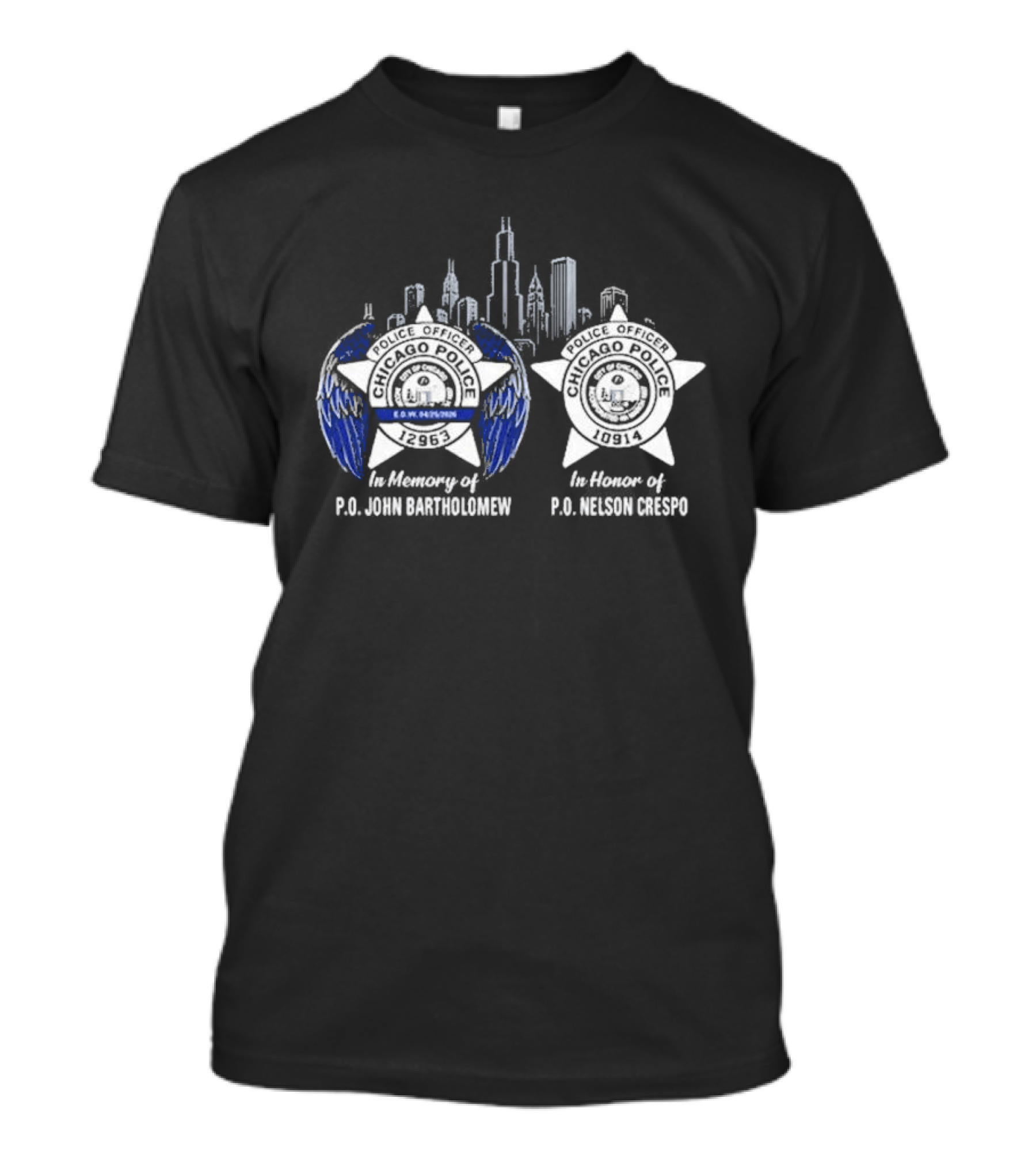 In Memory Of PO John Bartholomew And PO Nelson Crespo Badge Skyline T-Shirt