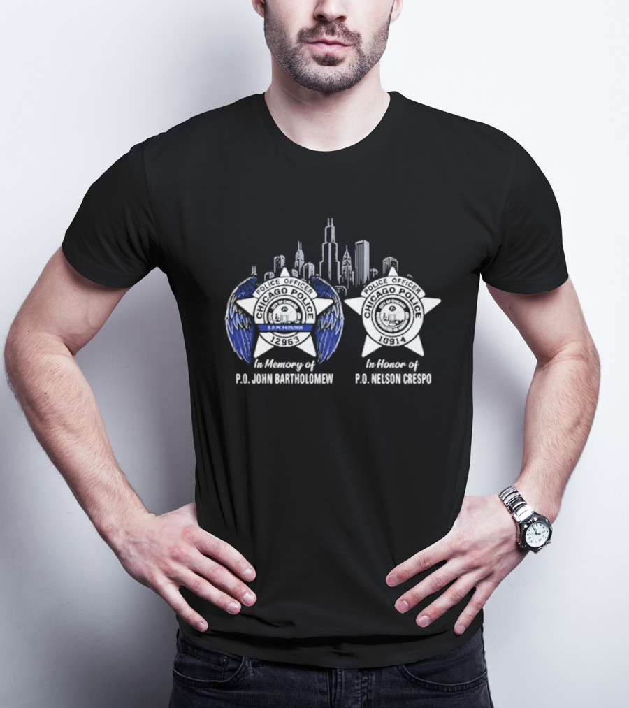 In Memory Of PO John Bartholomew And PO Nelson Crespo Badge Skyline T-Shirt