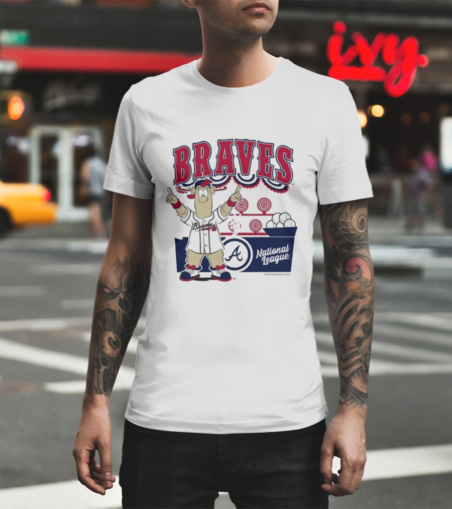 Atlanta Braves Mitchell & Ness Cream Step Back Up Cartoon Character National League T-Shirt