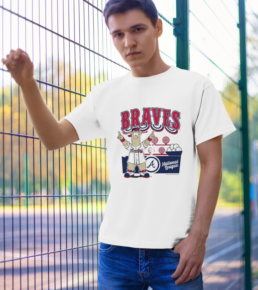 Atlanta Braves Mitchell & Ness Cream Step Back Up Cartoon Character National League T-Shirt