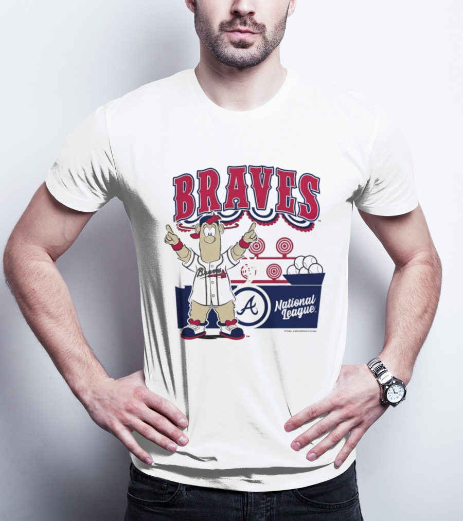 Atlanta Braves Mitchell & Ness Cream Step Back Up Cartoon Character National League T-Shirt