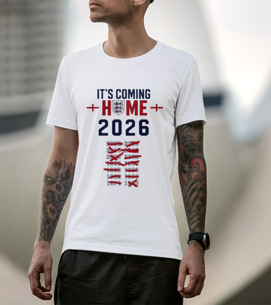 England Football It's Coming Home 2026 Soccer Fan Countdown T-Shirt