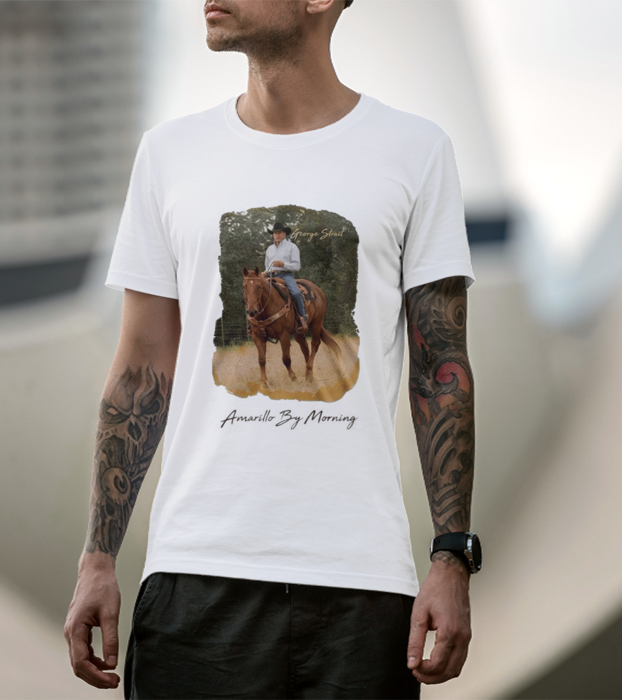 George Strait Riding Horse In Rustic Landscape One Night Only T-Shirt