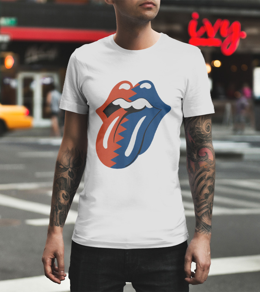 Rolling Stones Big Mouth Tongue Rare Red Blue Contrast T-Shirt