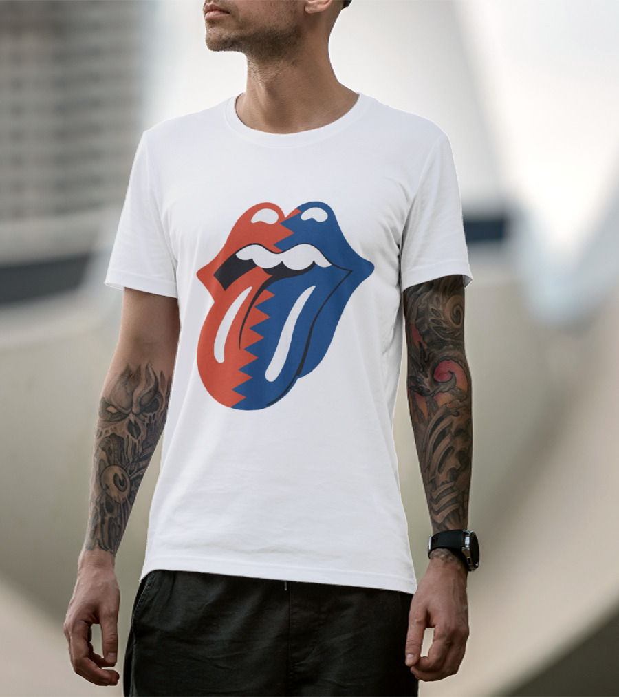 Rolling Stones Big Mouth Tongue Rare Red Blue Contrast T-Shirt
