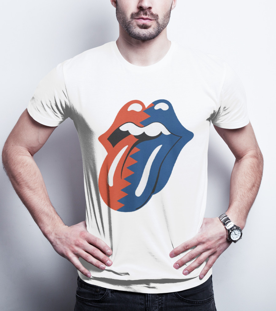 Rolling Stones Big Mouth Tongue Rare Red Blue Contrast T-Shirt