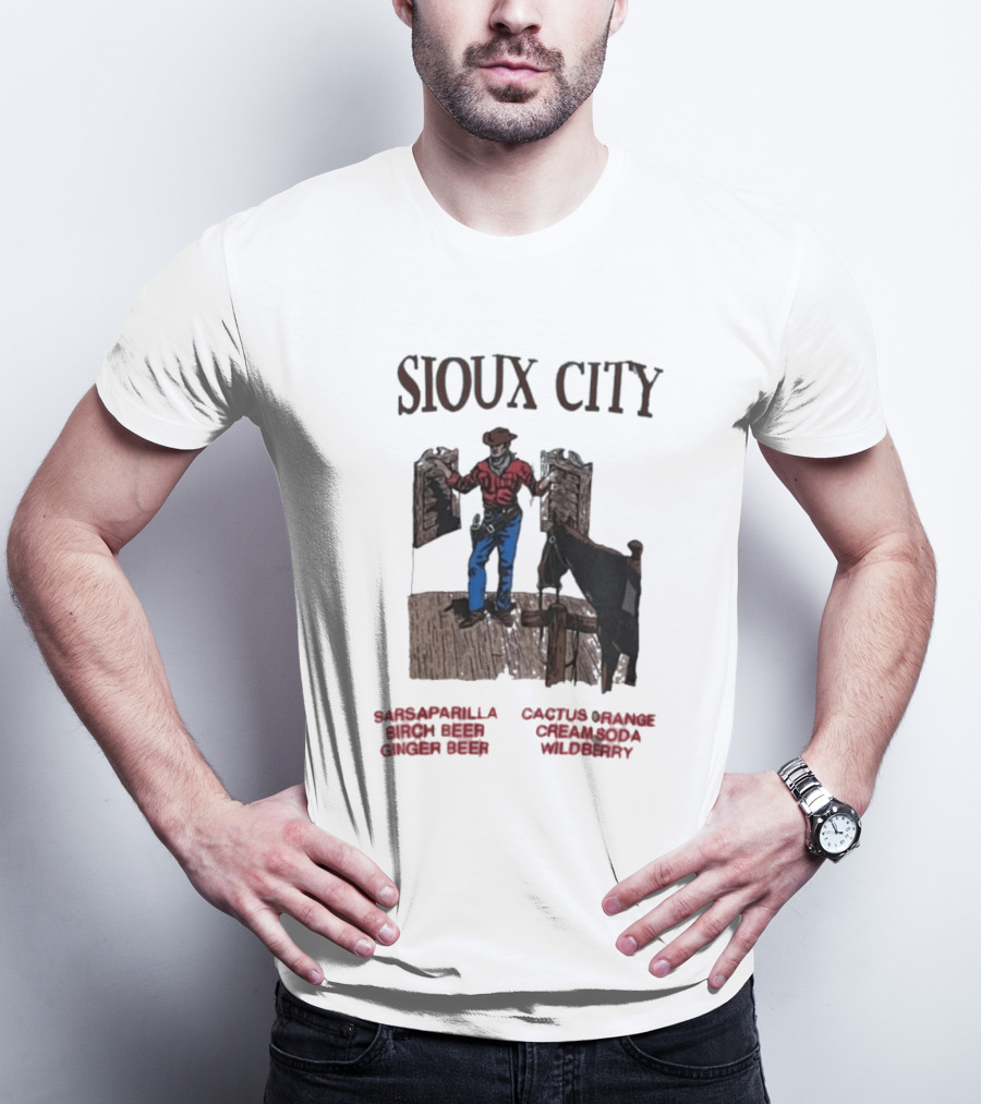 Sioux City Sarsaparilla Birch Beer Ginger Beer Cactus Orange Cream Cola Wildberry Cowboy Saloon Scene T-Shirt
