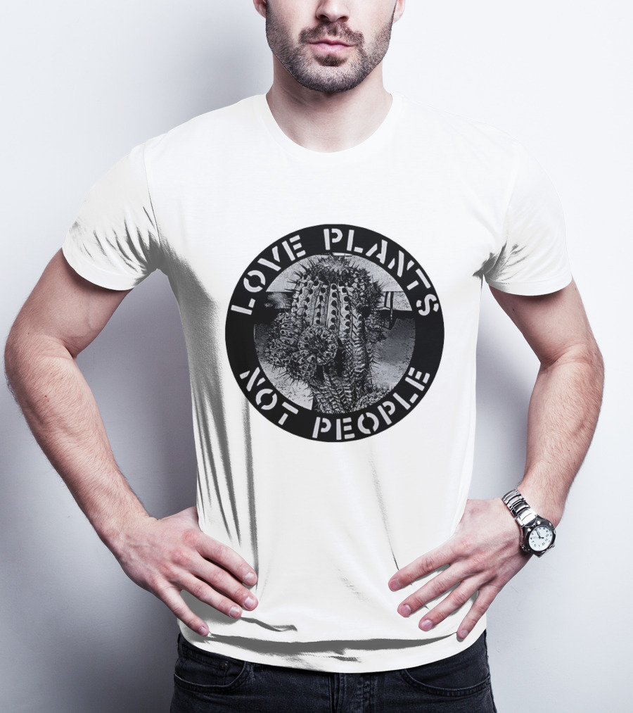 Love Plants Not People Cactus Black And White T-Shirt