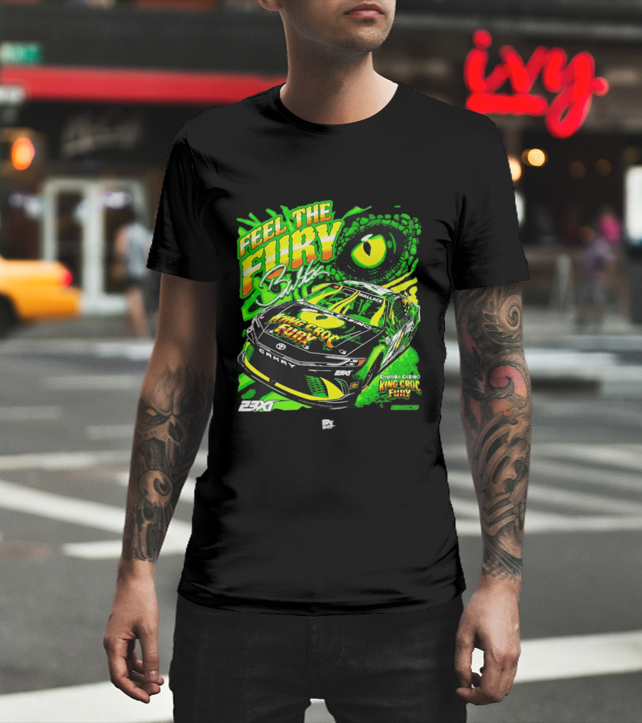 Bubba Wallace Feel The Fury King Croc Chumba Casino Toyota Camry NASCAR 23XI Racing T-Shirt