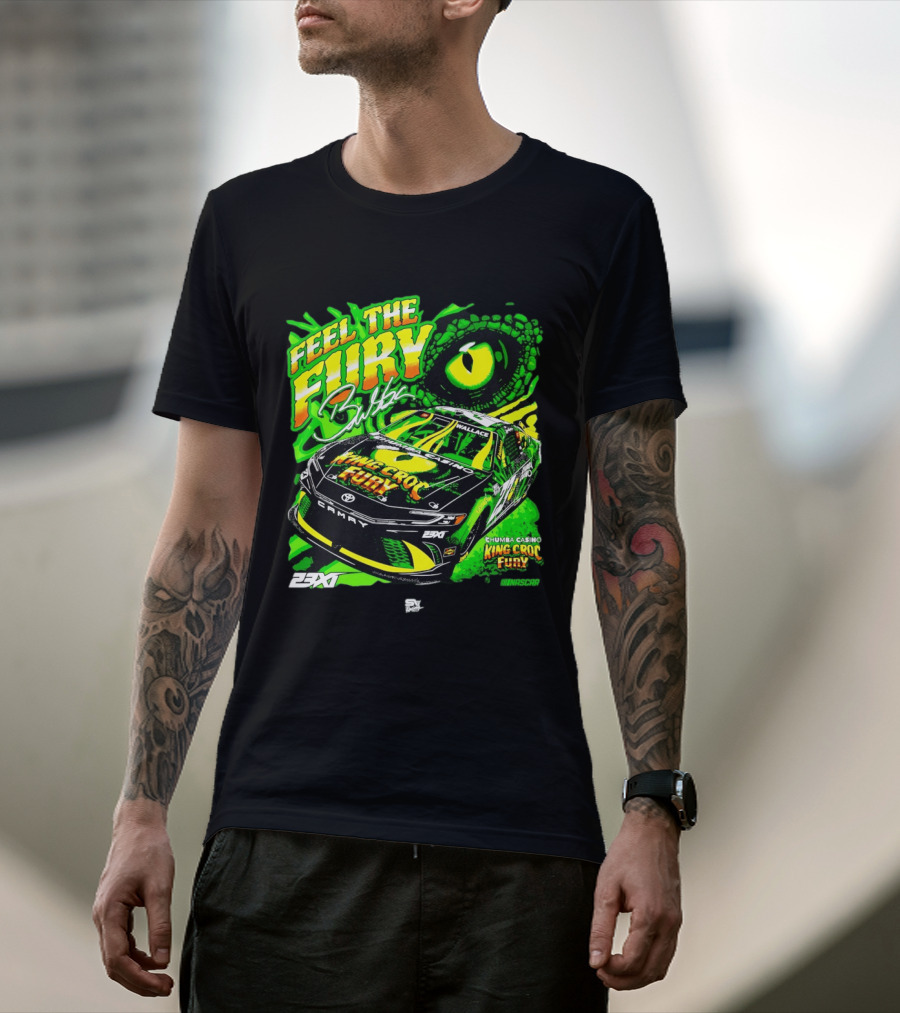 Bubba Wallace Feel The Fury King Croc Chumba Casino Toyota Camry NASCAR 23XI Racing T-Shirt