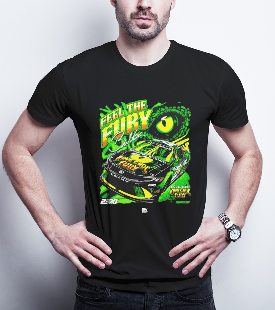 Bubba Wallace Feel The Fury King Croc Chumba Casino Toyota Camry NASCAR 23XI Racing T-Shirt