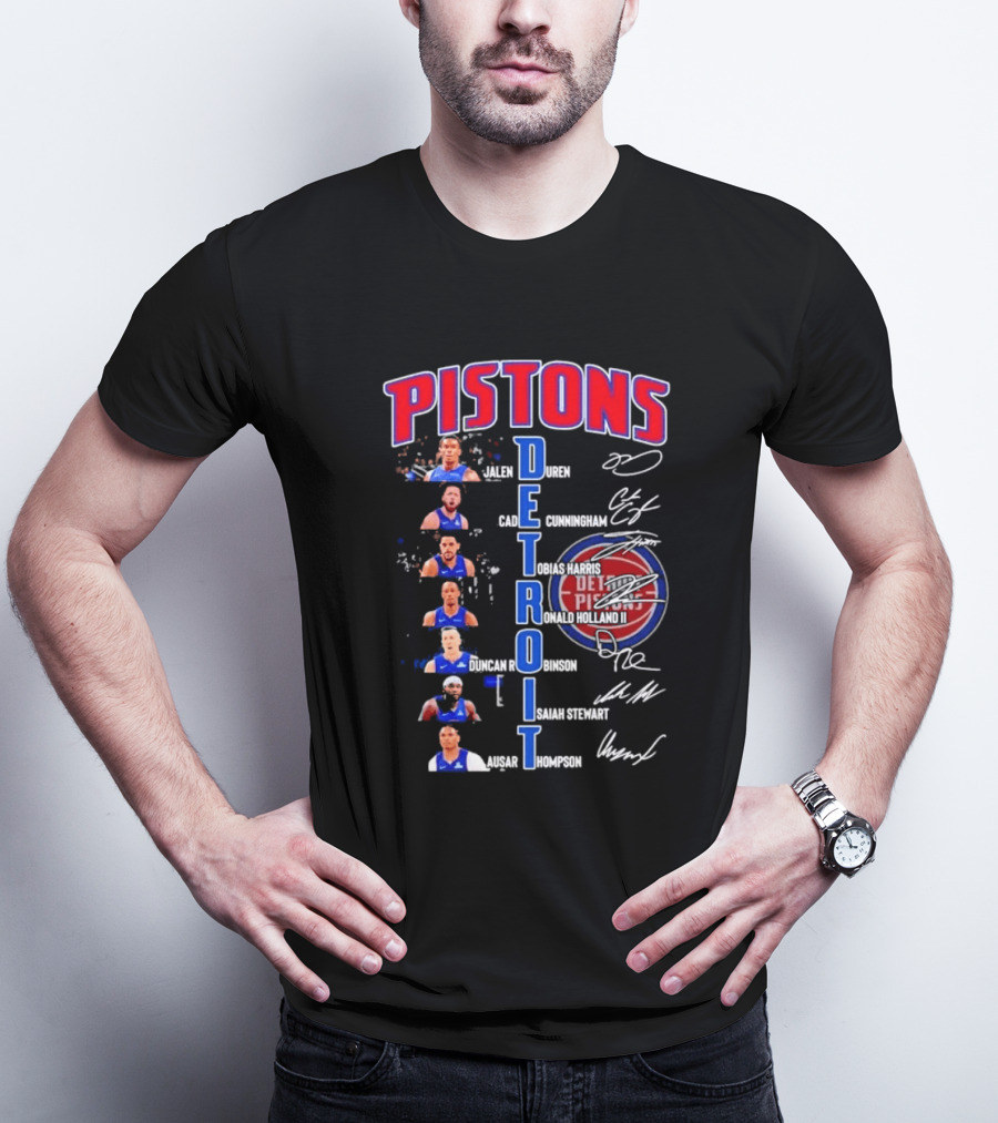 Detroit Pistons Jalen Duren Cade Cunningham Bojan Bogdanovic Isaiah Stewart Jaden Ivey Ausar Thompson Signatures T-Shirt