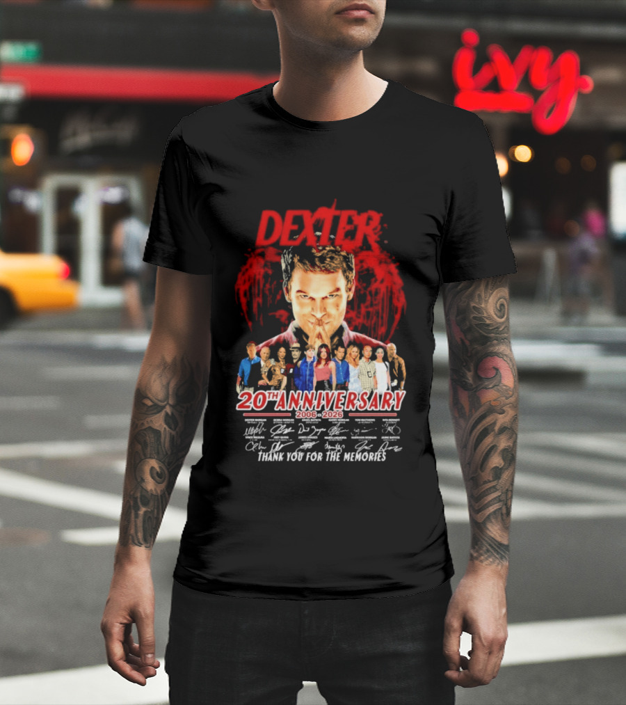 Dexter 20th Anniversary 2006 2026 Thank You For The Memories Cast Signatures T-Shirt