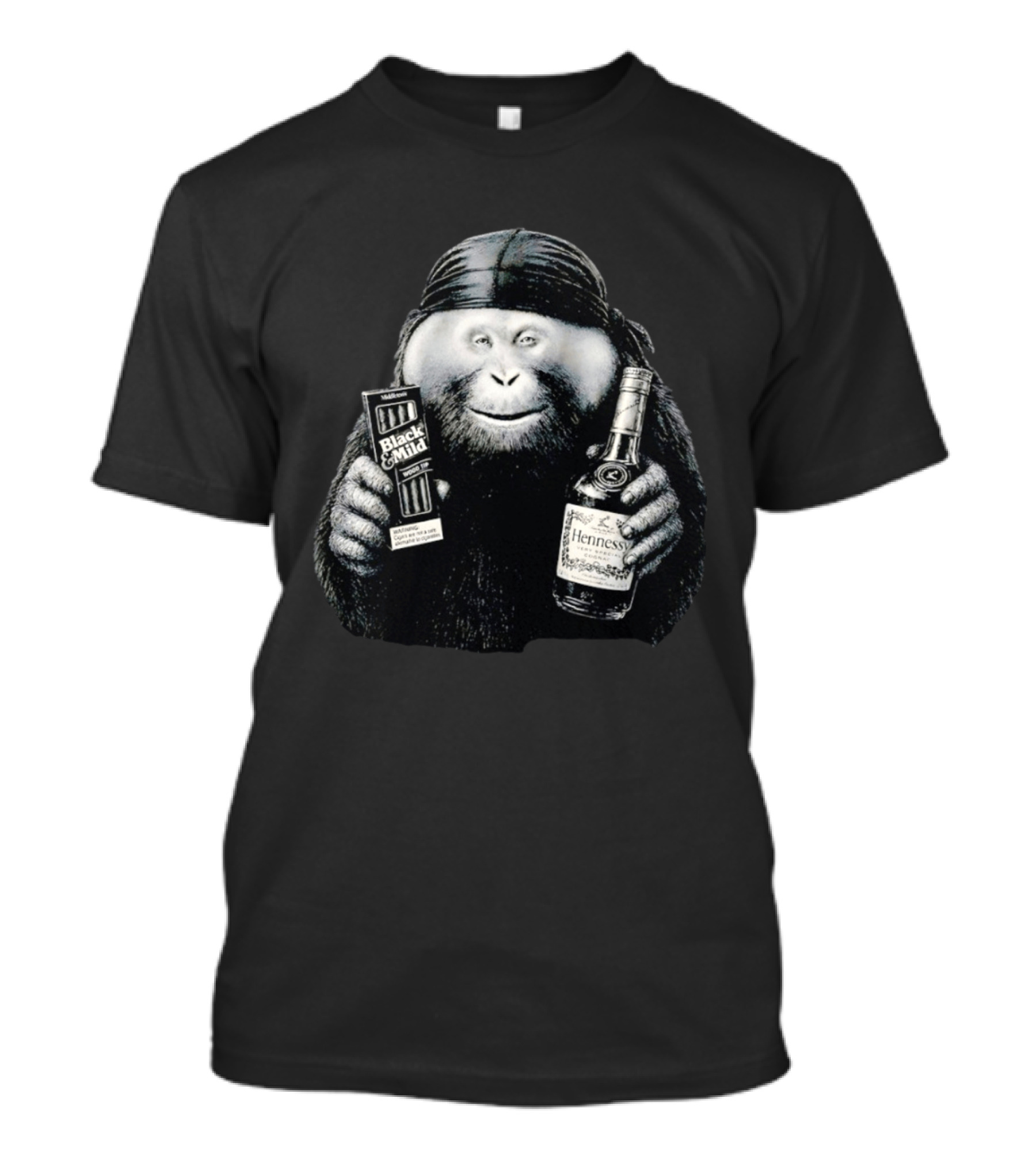 Gorilla Holding Black And Mild With Hennessy Bottle Combination T-Shirt