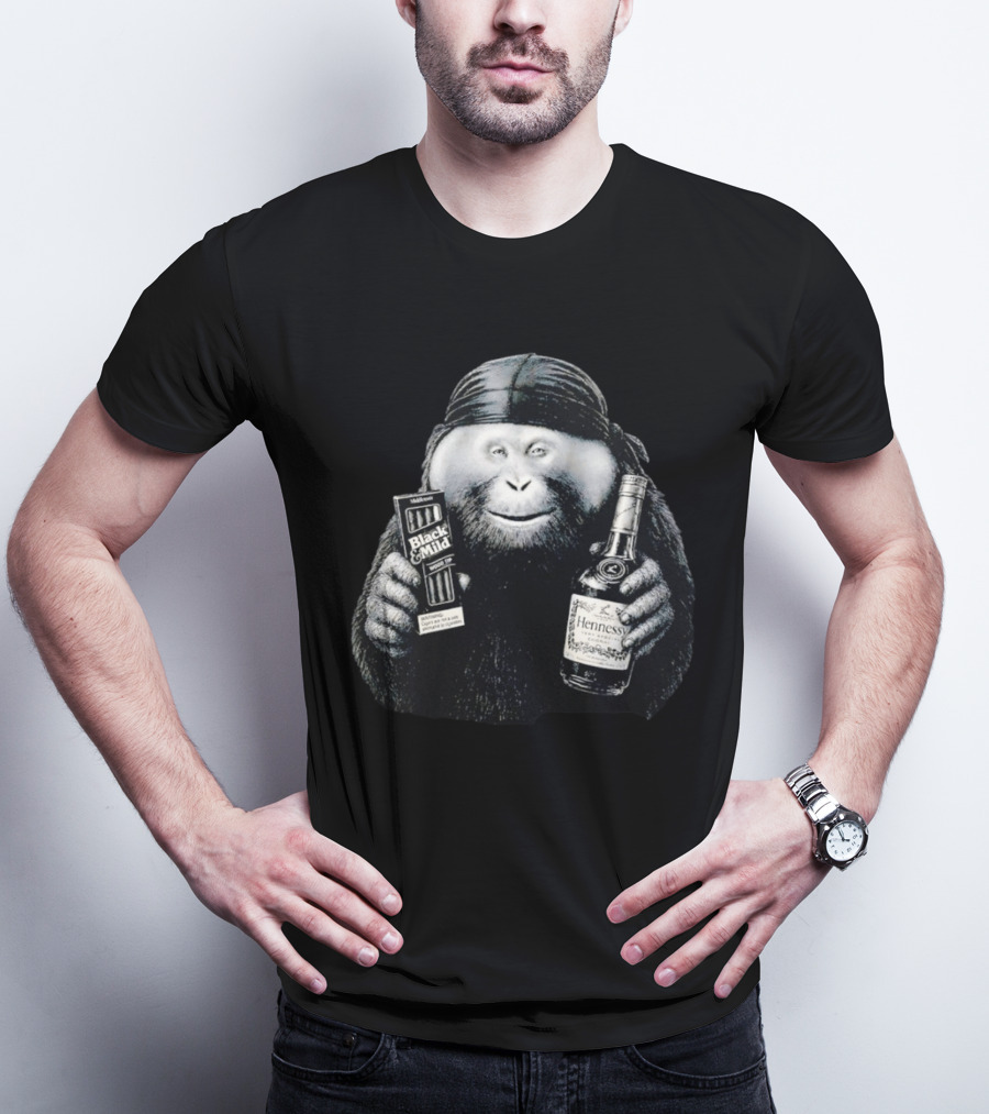 Gorilla Holding Black And Mild With Hennessy Bottle Combination T-Shirt