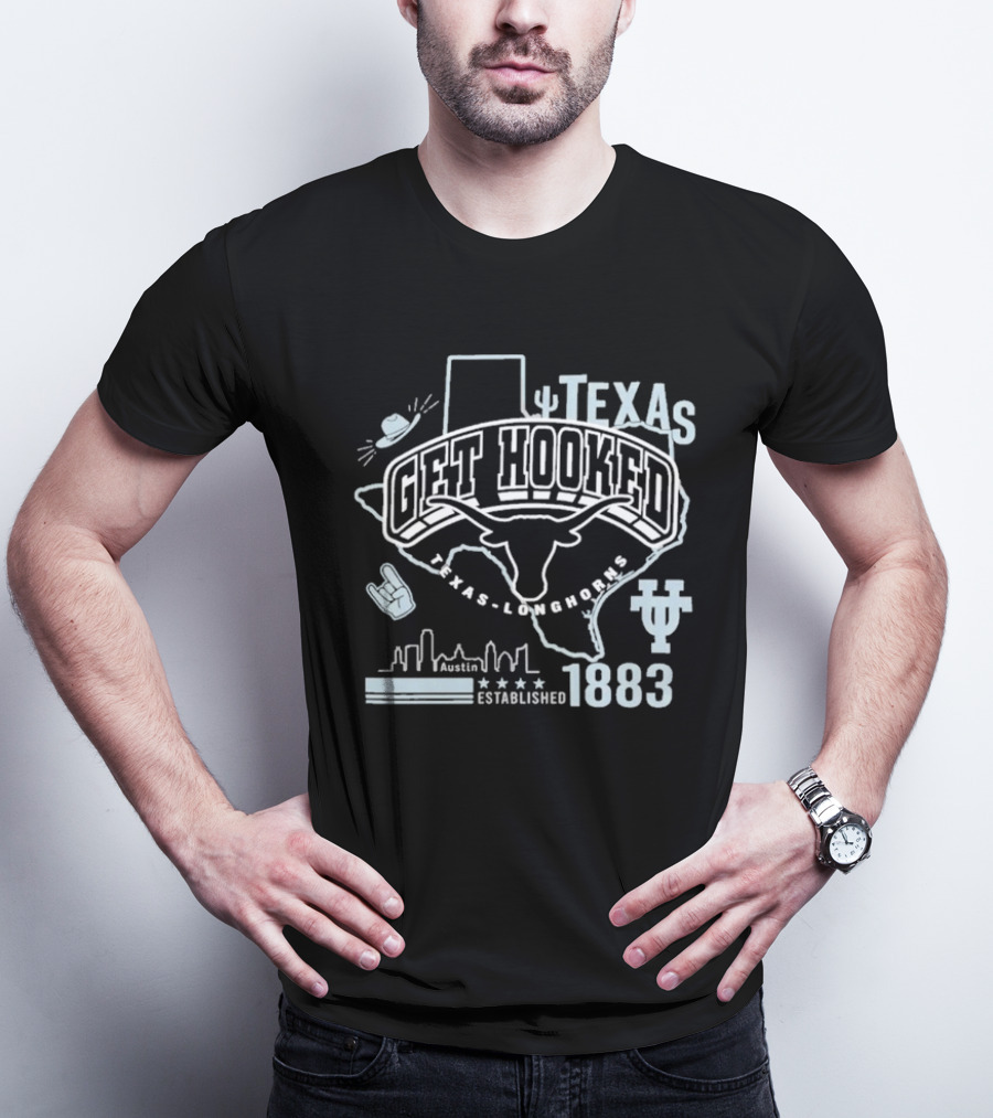 Texas Longhorns Get Hooked 1883 Austin Skyline Established T-Shirt