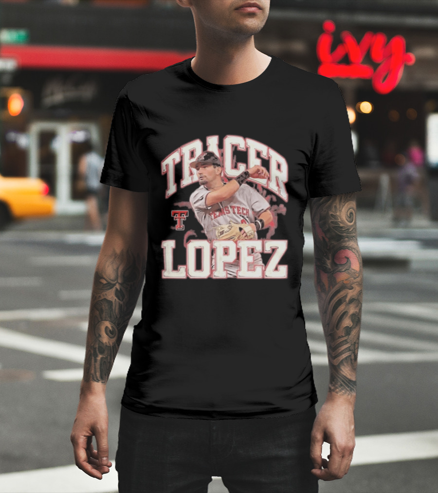 Texas Tech Tracer Lopez Baseball NCAA Collage T-Shirt