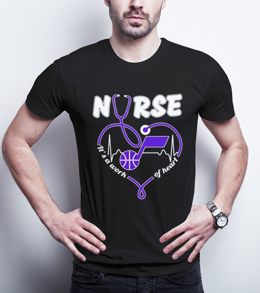 Utah Jazz Nurse It's A Work Of Heart Stethoscope Basketball T-Shirt