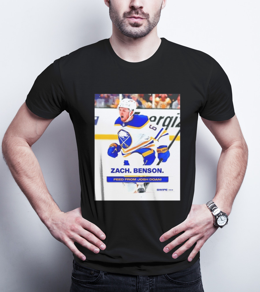 Zach Benson Buffalo Sabres Feed From Josh Doan Swipe T-Shirt