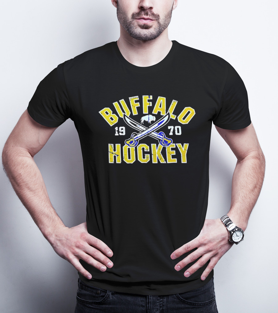Buffalo Sabres Hockey 1970 NHL Team Logo With Crossed Swords And Buffalo T-Shirt