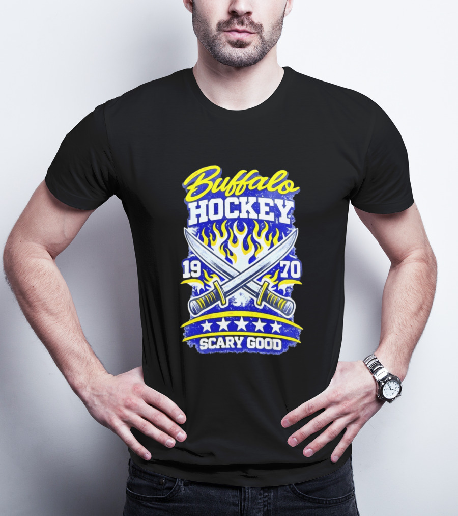 Buffalo Hockey 1970 Scary Good Crossed Swords Flames T-Shirt