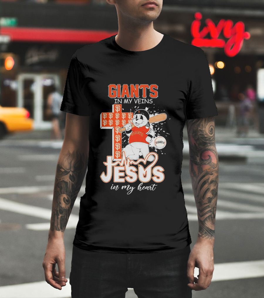 Giants In My Veins Jesus In My Heart Baseball Cross T-Shirt