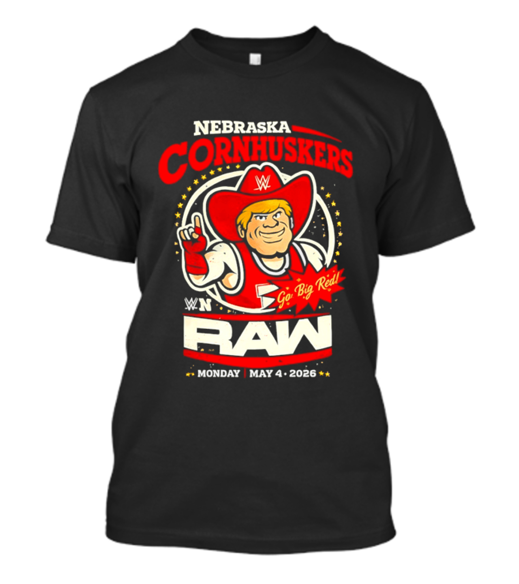 Nebraska Cornhuskers Herbie Husker WWE RAW Go Big Red May 4 2018 T-Shirt