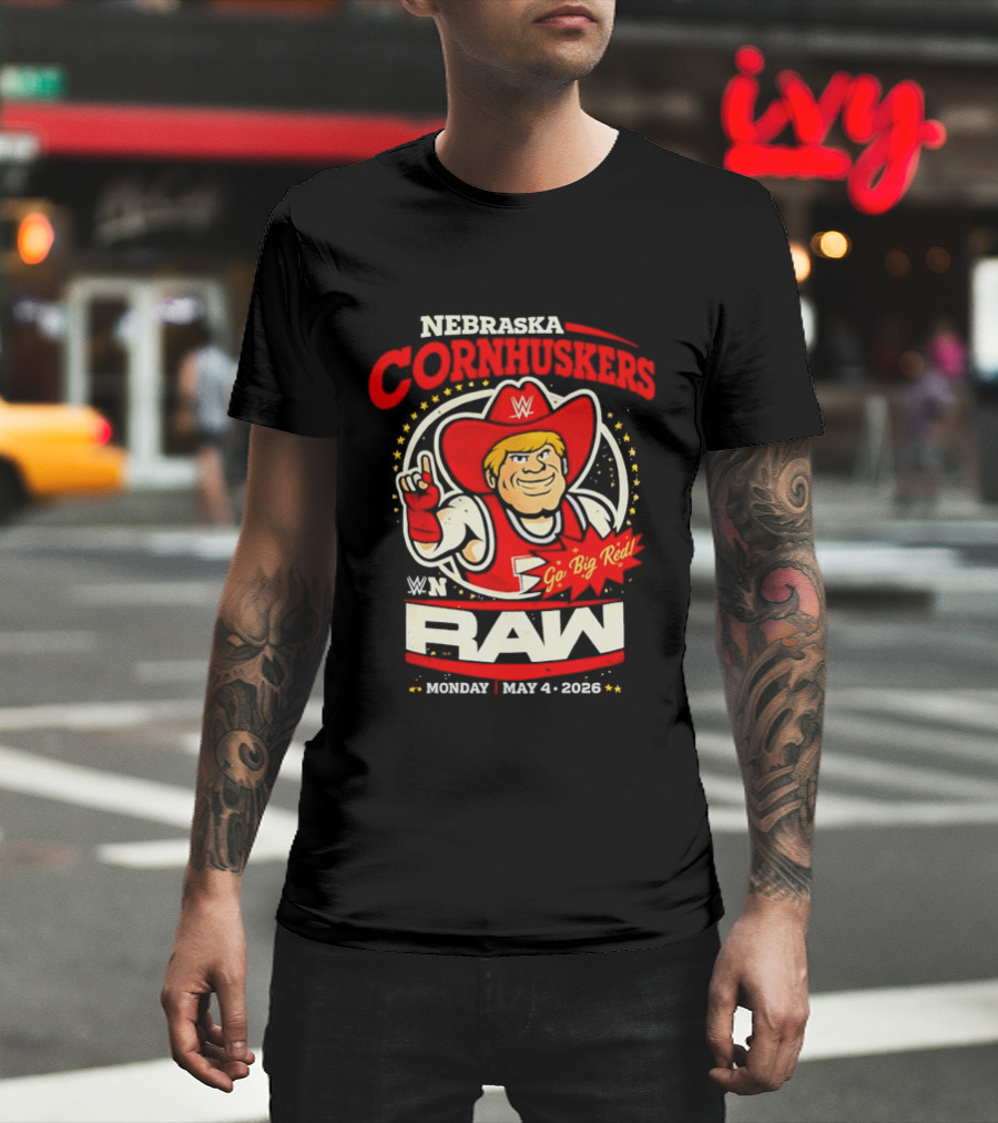 Nebraska Cornhuskers Herbie Husker WWE RAW Go Big Red May 4 2018 T-Shirt