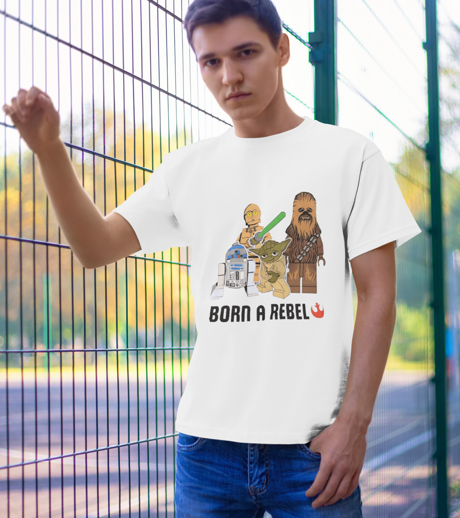 Born A Rebel Star Wars LEGO Characters Yoda Chewbacca R2 D2 C 3PO T-Shirt
