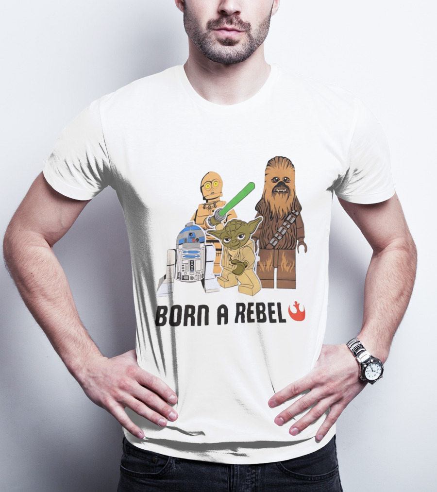 Born A Rebel Star Wars LEGO Characters Yoda Chewbacca R2 D2 C 3PO T-Shirt