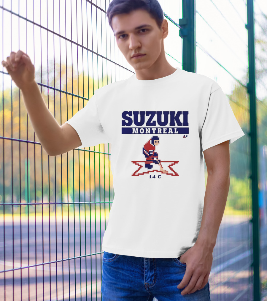 SUZUKI Montreal 14 C Red Hockey Player Pixel T-Shirt