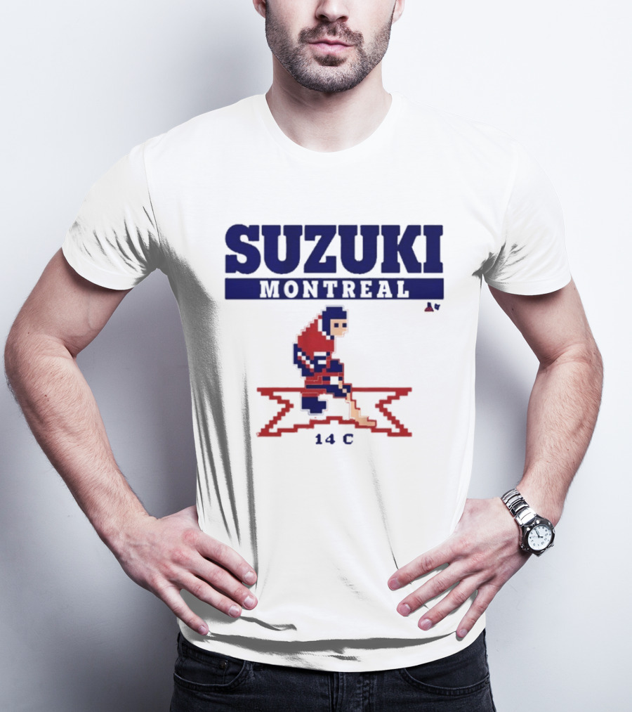 SUZUKI Montreal 14 C Red Hockey Player Pixel T-Shirt