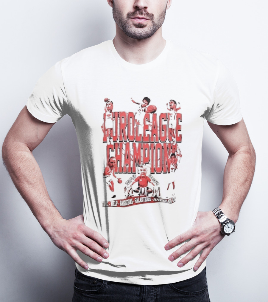 Olympiacos B.C Euroleague Champion Triple Crown Players T-Shirt