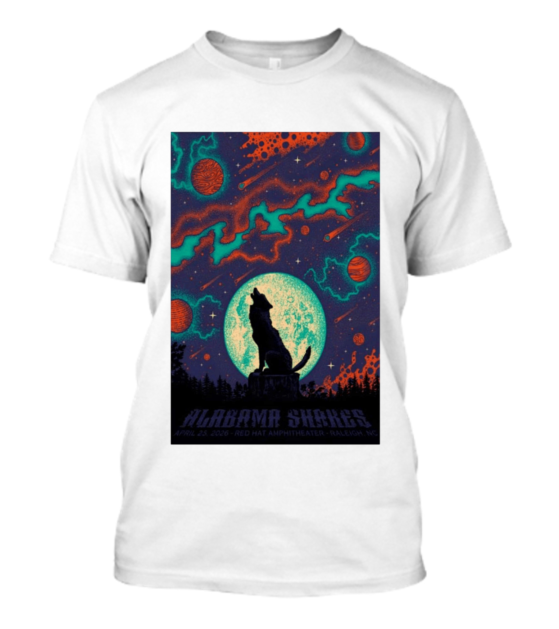 Alabama Shakes Apr 25 2026 Red Hat Amphitheater Raleigh NC Wolf Moon Cosmic Scene T-Shirt