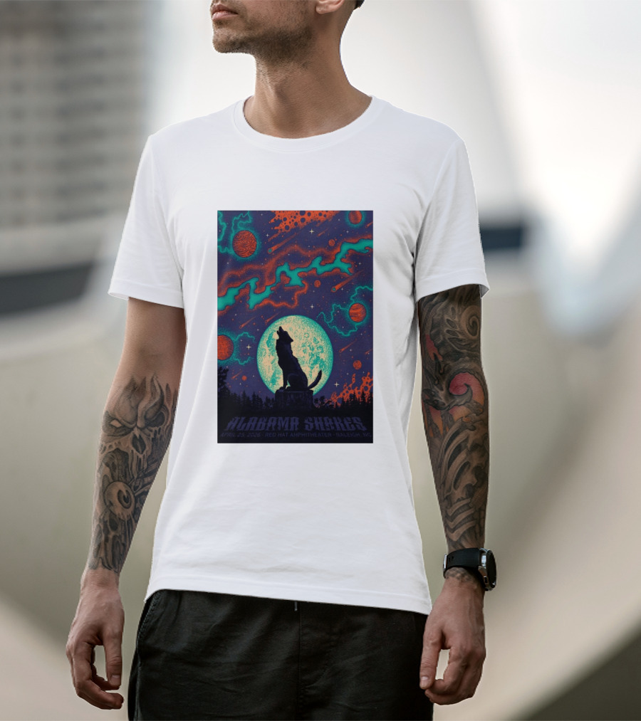 Alabama Shakes Apr 25 2026 Red Hat Amphitheater Raleigh NC Wolf Moon Cosmic Scene T-Shirt