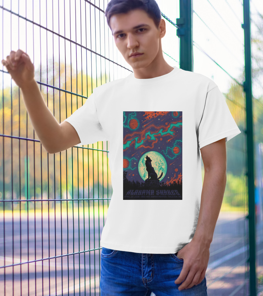 Alabama Shakes Apr 25 2026 Red Hat Amphitheater Raleigh NC Wolf Moon Cosmic Scene T-Shirt