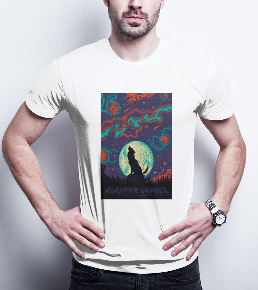 Alabama Shakes Apr 25 2026 Red Hat Amphitheater Raleigh NC Wolf Moon Cosmic Scene T-Shirt