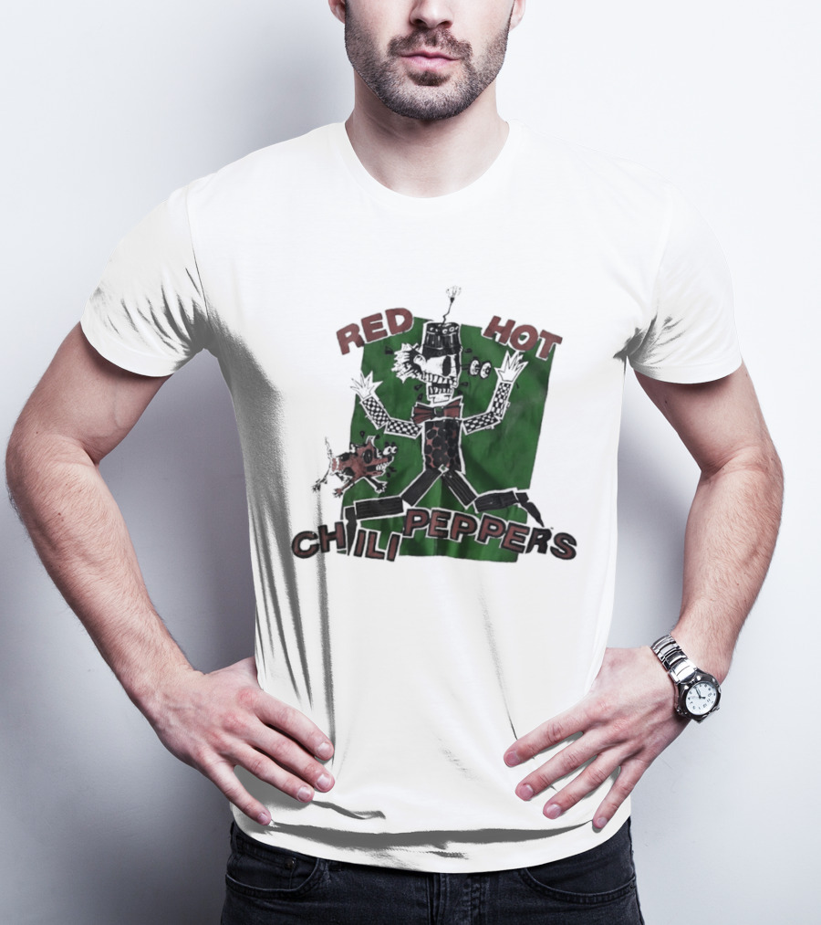 Red Hot Chili Peppers Puppet Skeleton Art With Bowtie And Top Hat T-Shirt