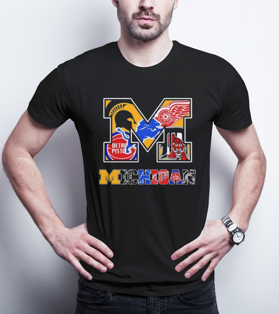 Michigan Sports Team Logos Mashup Detroit Pistons Red Wings Lions Spartans Tigers T-Shirt