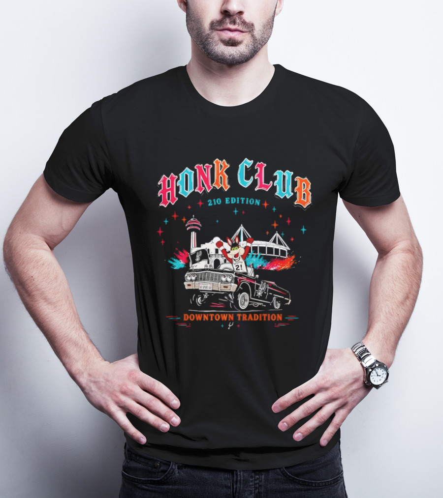 San Antonio Honk Club Spurs Coyote 210 Edition Downtown Tradition NBA Tower Of The Americas T-Shirt