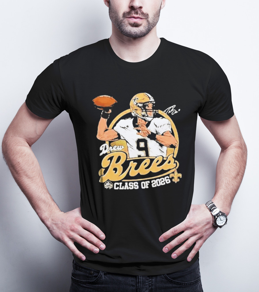 Drew Brees Class Of 2026 Vintage Football Quarterback Tribute NFL Fandom T-Shirt