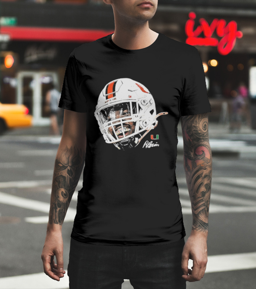 Miami Hurricanes Rueben Bain Jr. Game Face Helmet NCAA Football U T-Shirt
