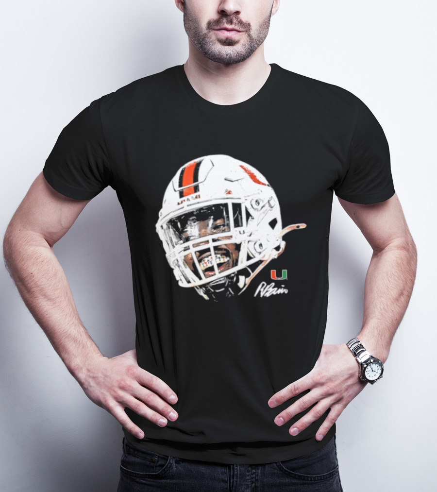 Miami Hurricanes Rueben Bain Jr. Game Face Helmet NCAA Football U T-Shirt