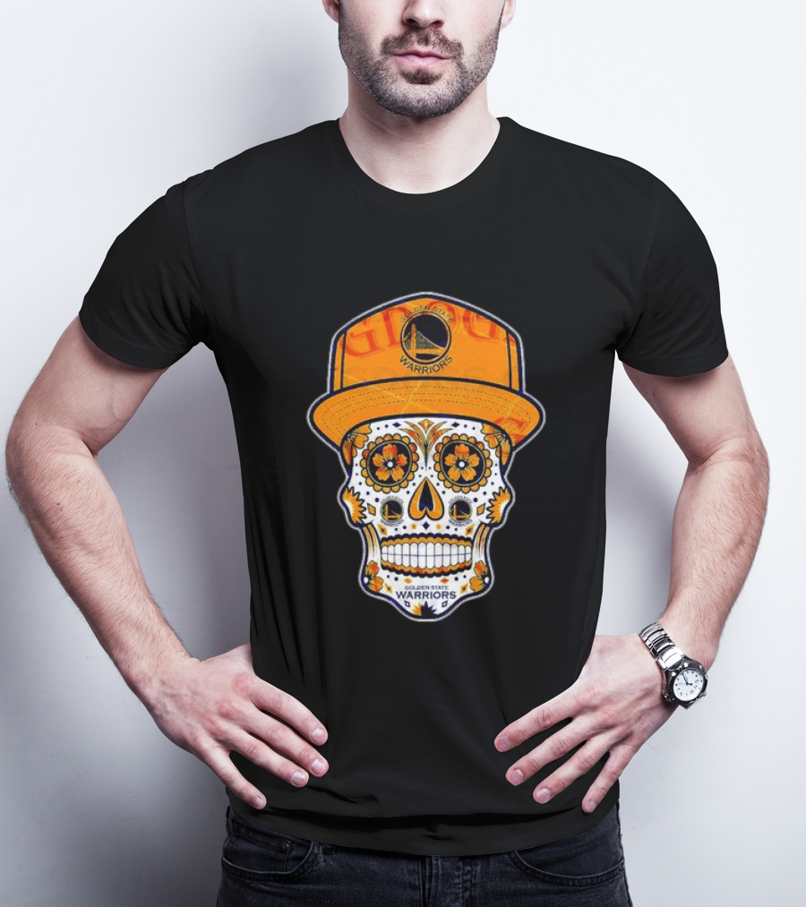 Golden State Warriors Sugar Skull Día De Muertos Cap And Floral T-Shirt