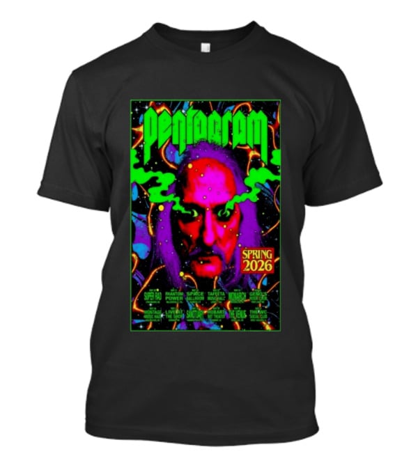 Pentagram Spring Tour May 2026 Psychedelic Neon Art With Iconic Face T-Shirt