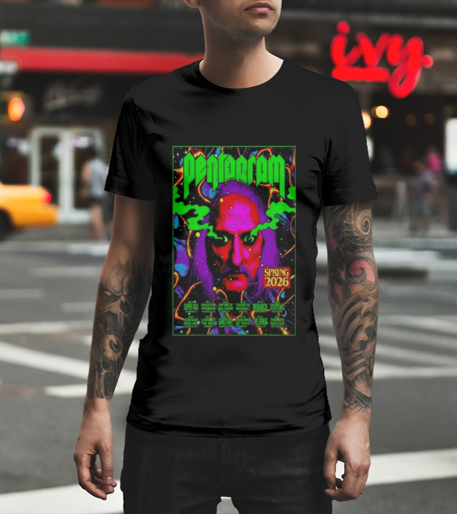Pentagram Spring Tour May 2026 Psychedelic Neon Art With Iconic Face T-Shirt